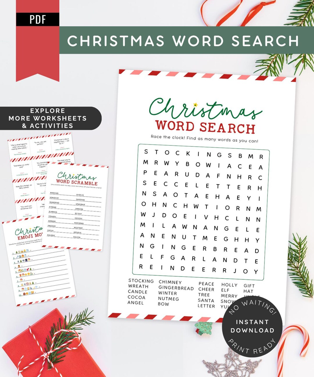 Printable Christmas Word Search Game, Holiday Activity, Fun Holiday ...