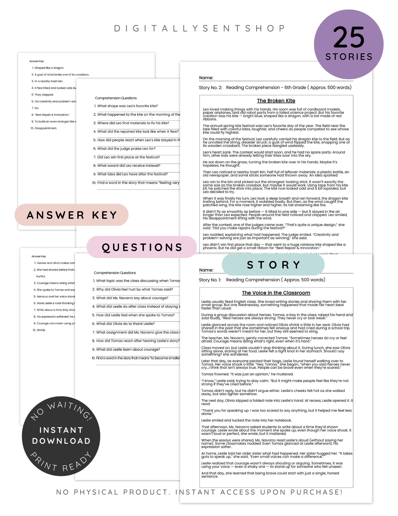 Reading Comprehension Grade 6 Set 2 | 25 Stories With Questions ...