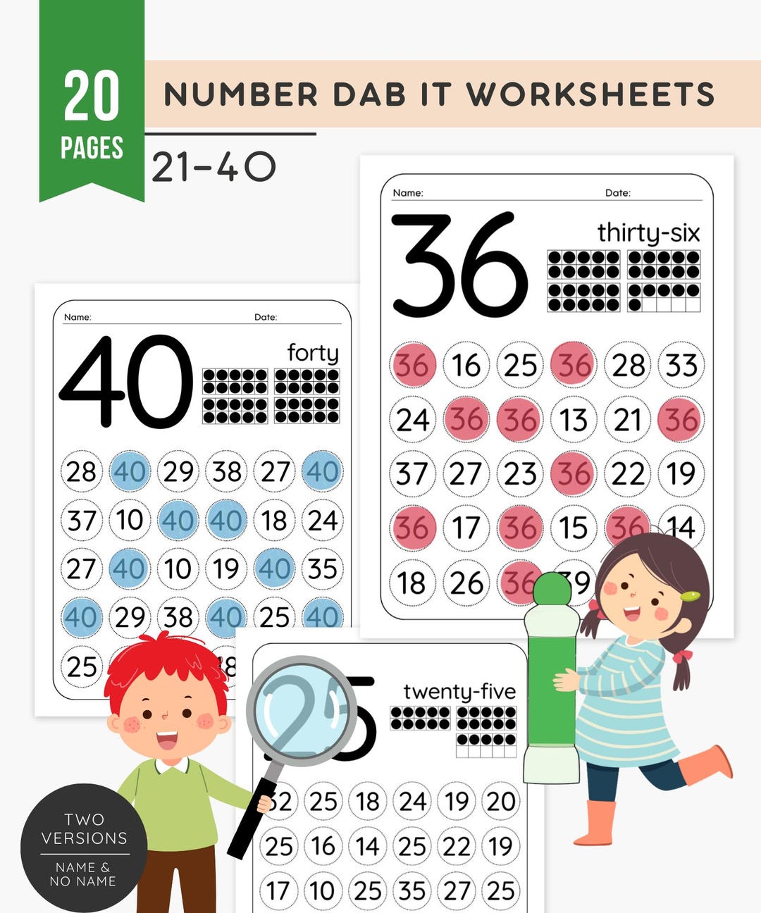 Number Dab It Worksheets | Numbers 21–40 Dot Marker Activities | 20 ...
