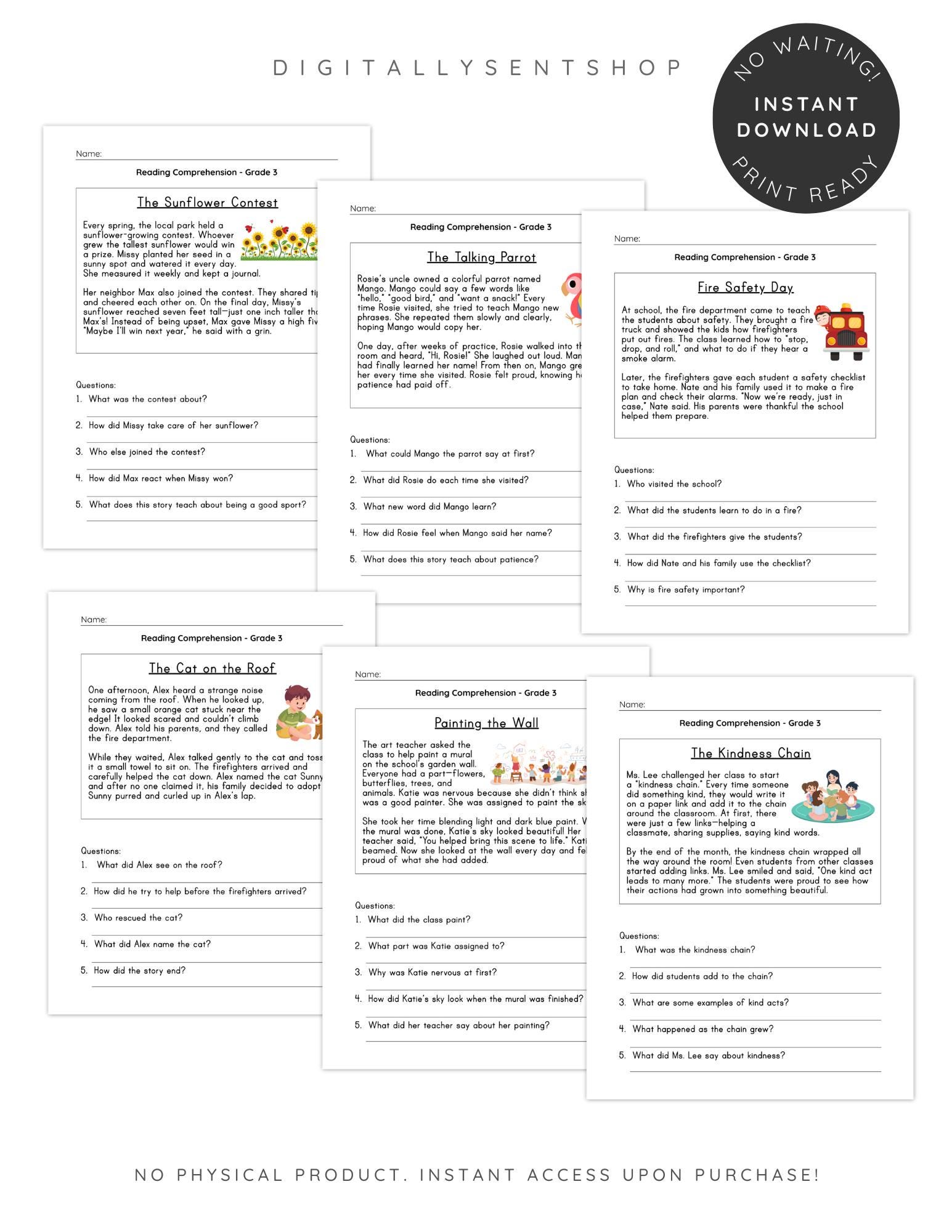 Reading Comprehension Grade 3 Set 1 | 25 Short Stories for Kids ...