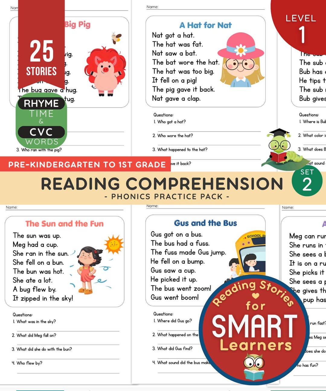 CVC Words Reading Comprehension Worksheets, CVC Reading for Preschool ...