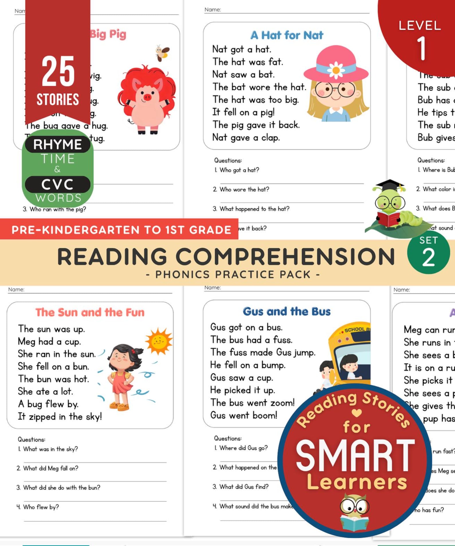 CVC Words Reading Comprehension Worksheets, CVC Reading for Preschool ...