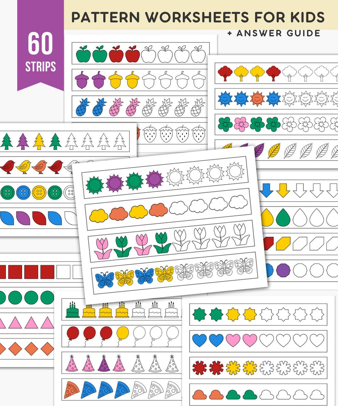 Pattern Worksheets | Repeat the Pattern Worksheets Pack | Preschool ...