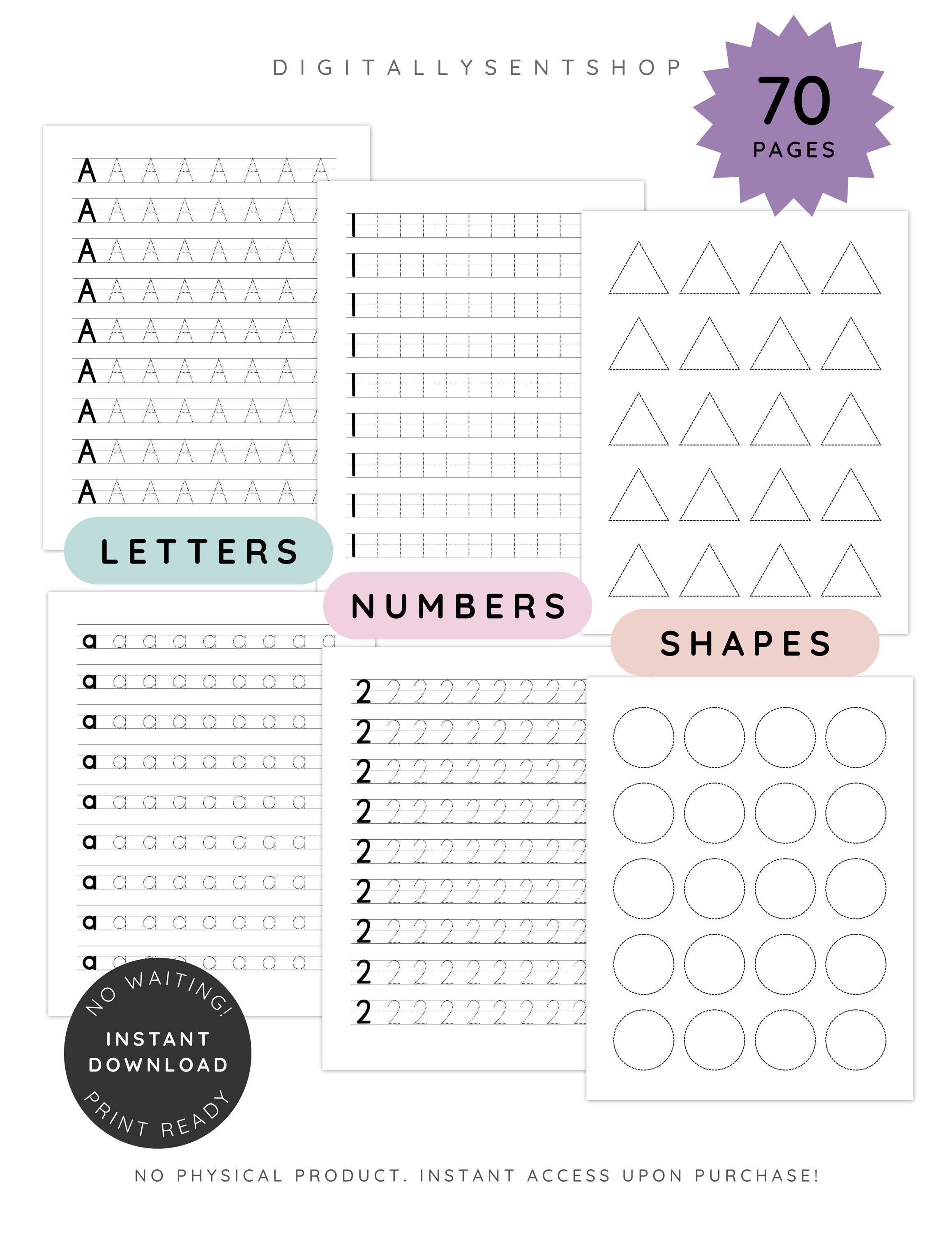 Alphabet Numbers Shapes Tracing Worksheets: Preschool Handwriting ...