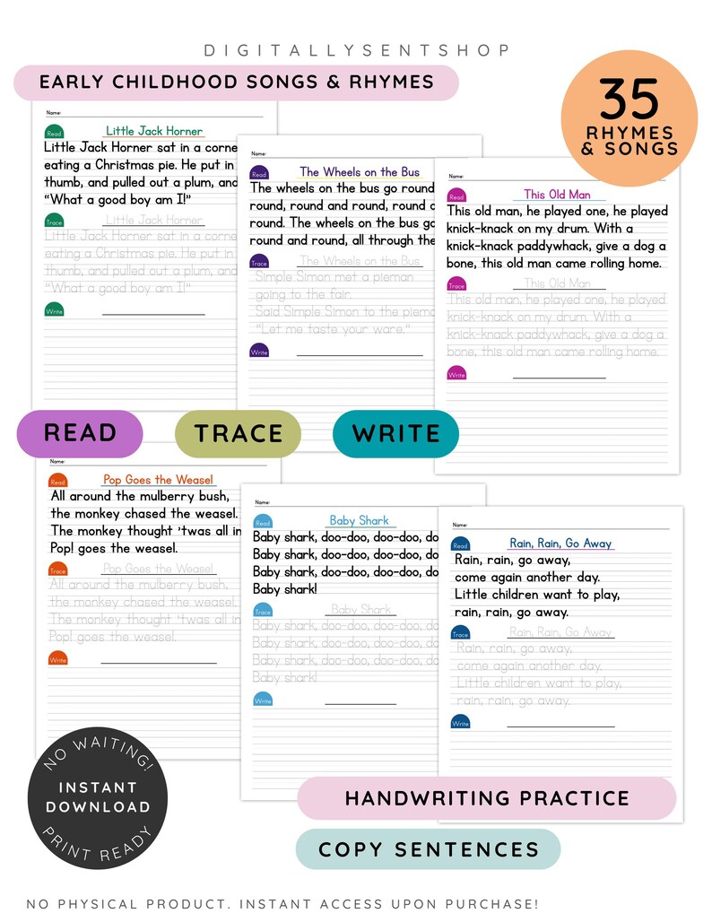 Printable Nursery Rhymes & Kids’ Songs | 35 Short Rhymes Collection ...