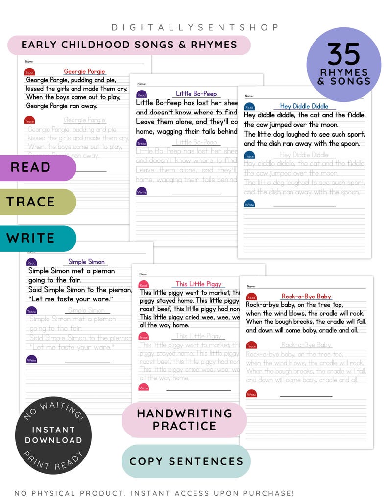 Printable Nursery Rhymes & Kids’ Songs | 35 Short Rhymes Collection ...