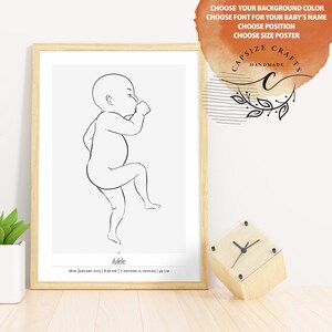 Baby Birth Poster 1:1 Scale Personalised Newborn Illustration for ...