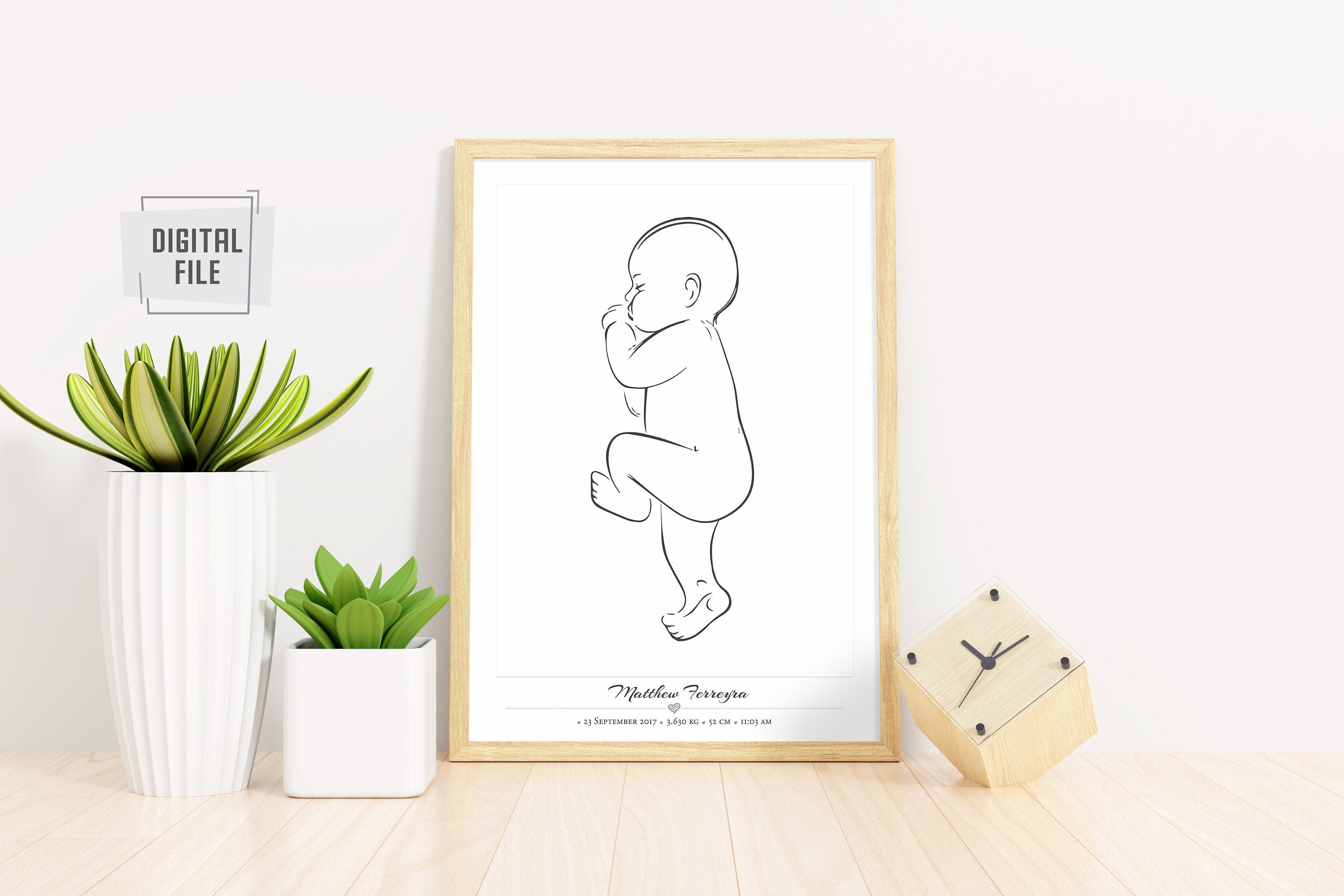 The Baby Birth Poster 1:1 Scale - Personalised Newborn Illustration for ...
