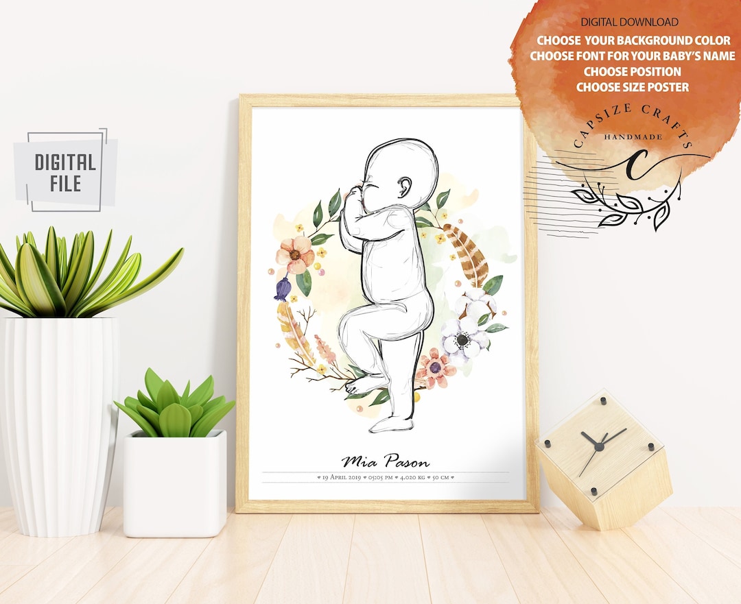 The Baby Birth Poster 1:1 Scale Personalised Newborn Illustration for ...