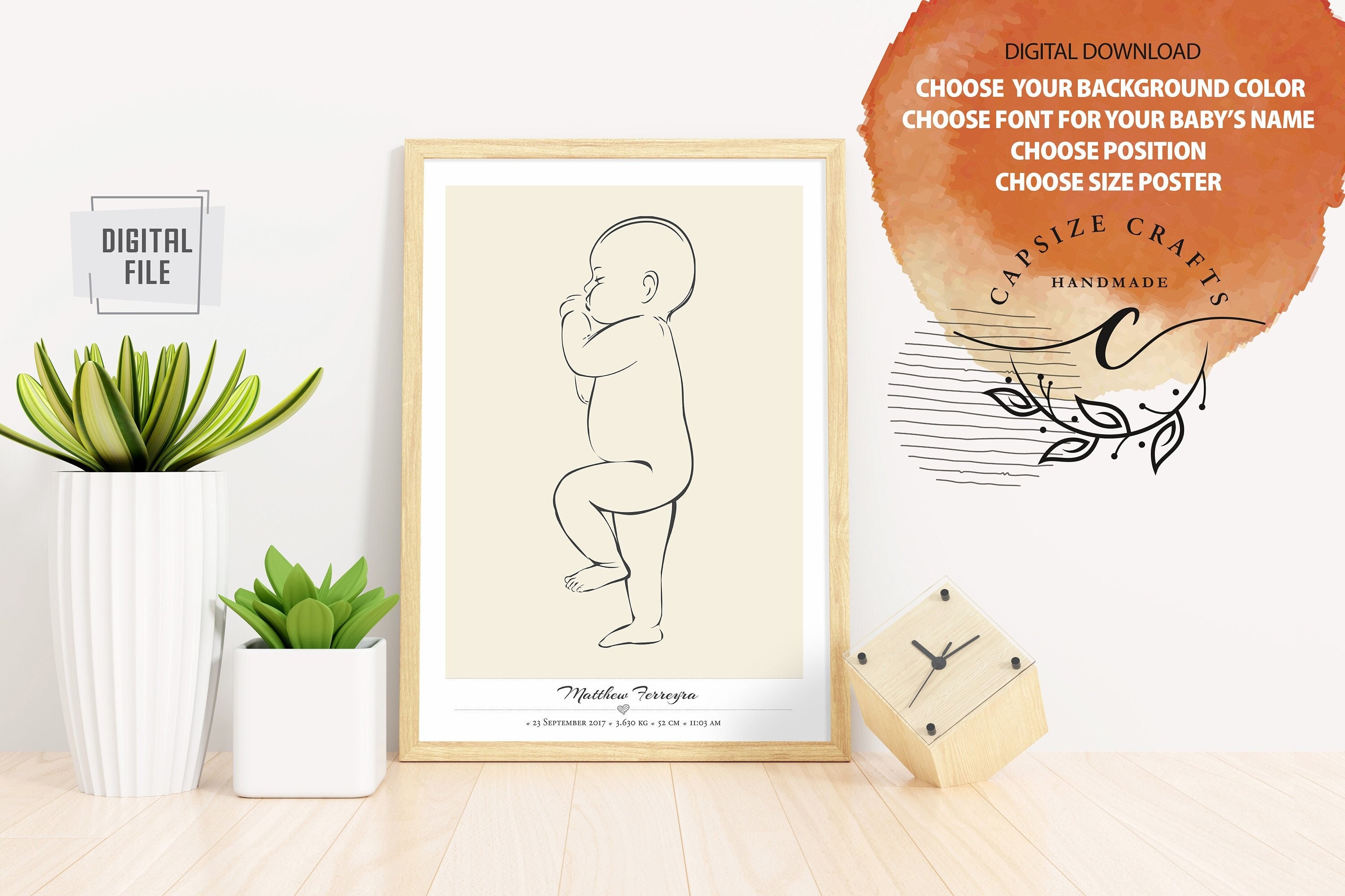 The Baby Birth Poster 1:1 Scale Personalised Newborn Illustration for ...