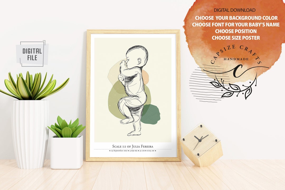 Das Baby Geburt Poster Maßstab 1:1 Personalisierte Neugeborenen ...