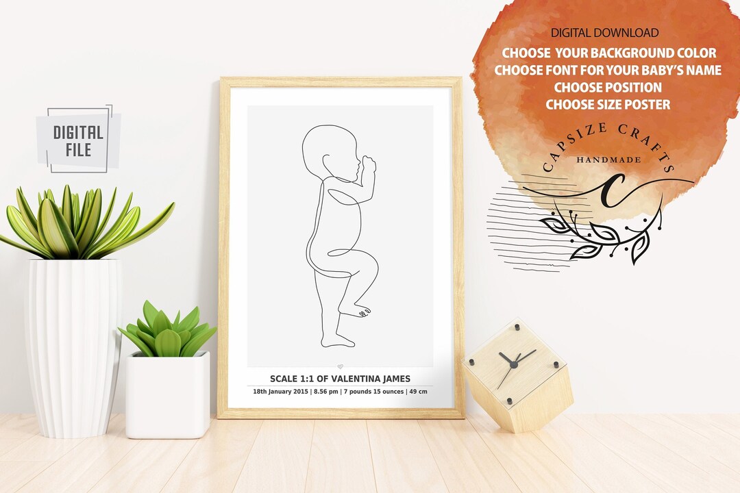 The Baby Birth Poster 1:1 Scale Personalised Newborn Illustration for ...