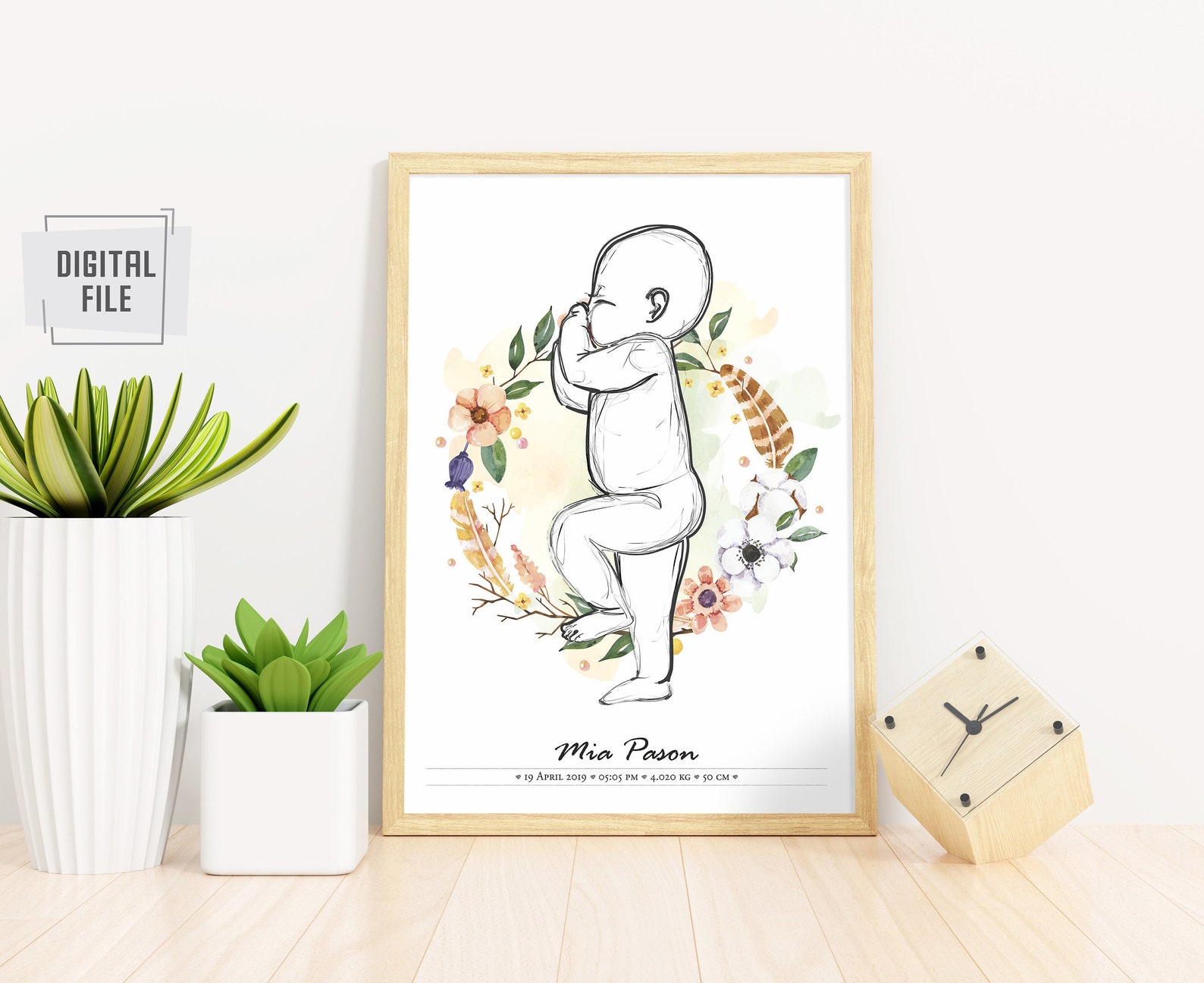 The Baby Birth Poster 1:1 Scale Personalised Newborn Illustration for ...