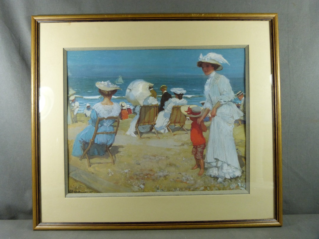 Reproduction Painting on the Beach by Charles Hoffbauer, Nicely Framed ...