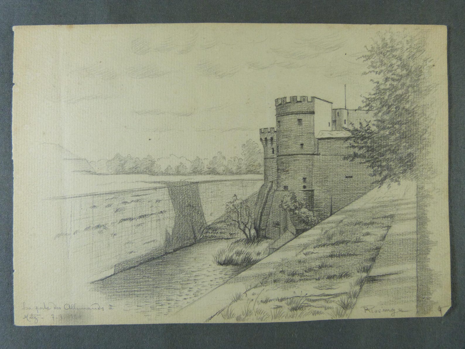 René PLUVINAGE (1902-1983) Pencil Drawing Porte Des Allemands Metz 1924 ...