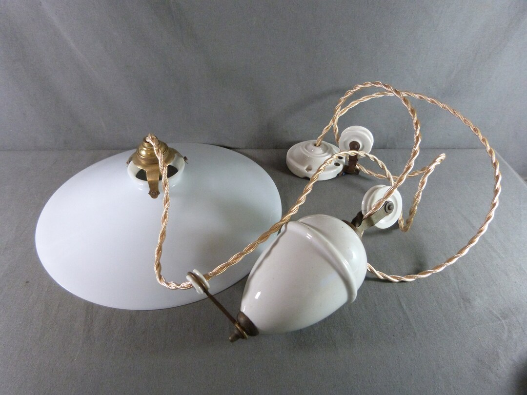 Antique French Rise & Fall Pulley Ceiling Light With White - Etsy