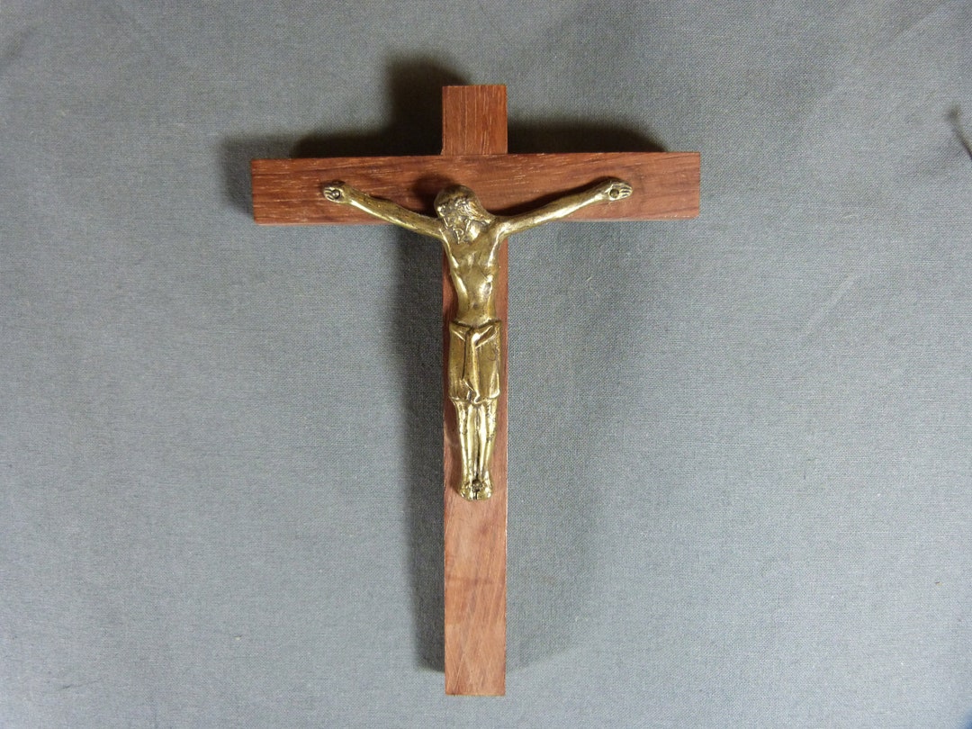 Modern French Crucifix, Religious Wall Cross Bronze and Wood, 6 Tall - Etsy