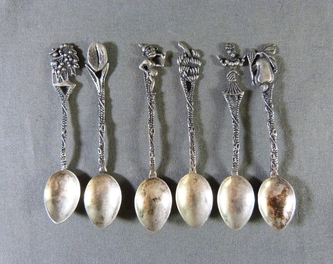 Set of 6 Small Collectible Spoons in Hallmarked Silver, Coffee, Banana ...