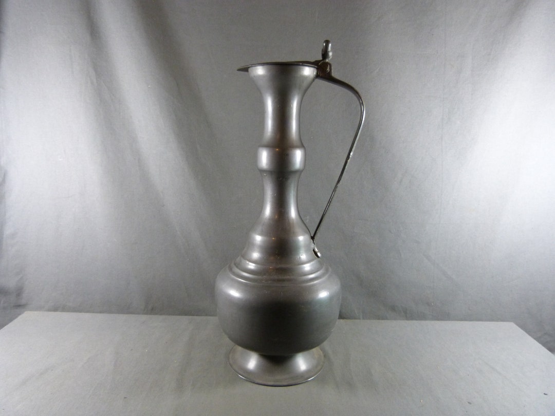 Very Large Old Tin Pitcher, Hannap Primitive French Poucier Pitcher ...
