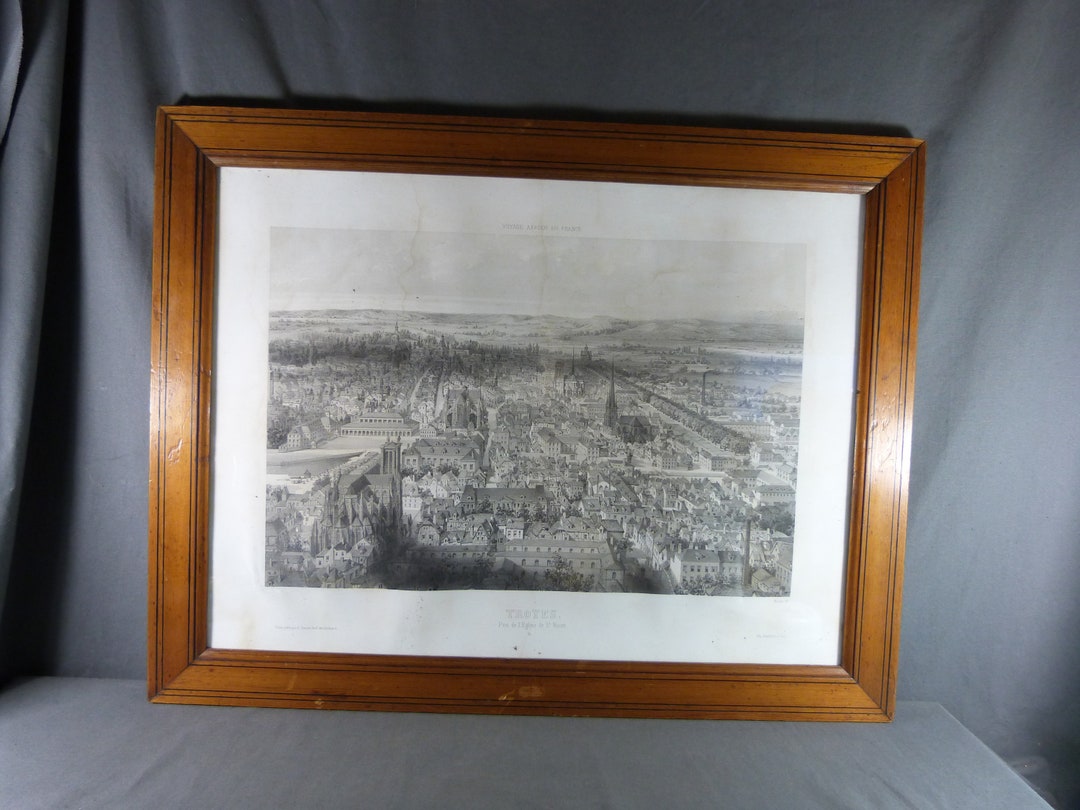 Champagne AUBE Lithograph Aerial View of "troyes, Taken From the Church ...
