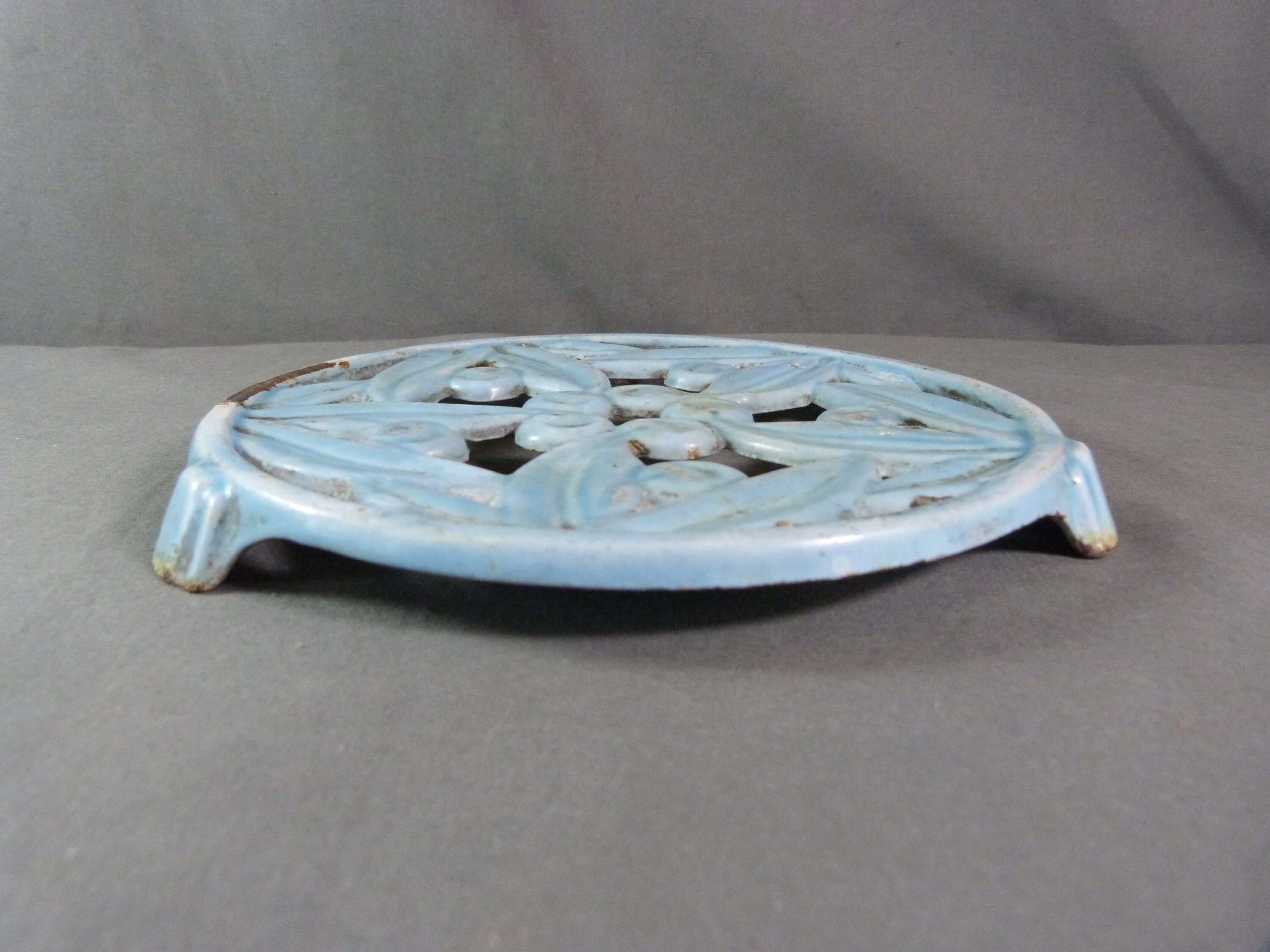 French Vintage Massive Cast Iron Enamel Blue Trivet - Etsy