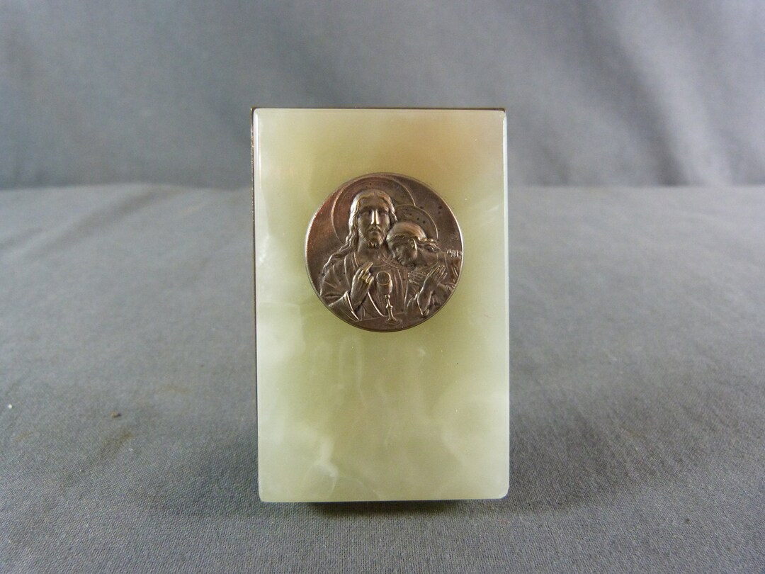 Vintage Marble Devotional Shrine With Medal of Jesus Sacred Heart - Etsy