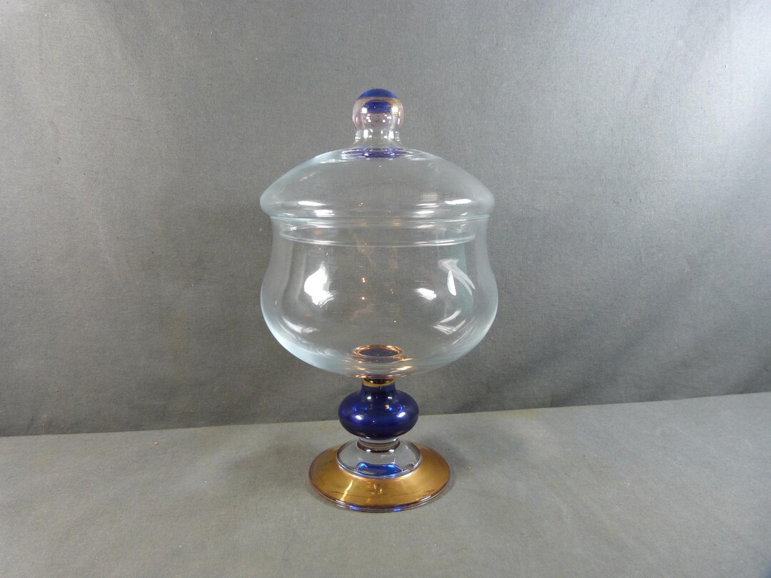 La Vida Candy Box, Blown Glass Candy Box in Blue and Gold on a Stand ...