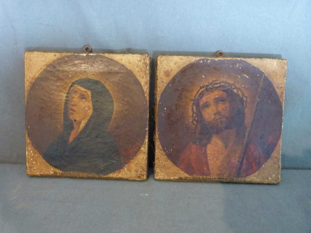 French Dyptic Painting Signed A. Sirand 1851 the Madonna and jesus ...
