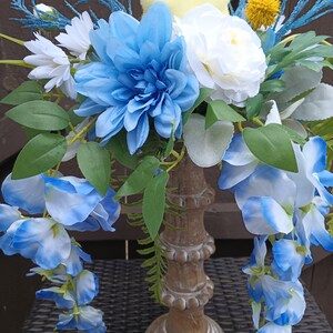 Flocked Spring Easter Bunny Tall Candlestick Mantle Arrangement, Blue ...