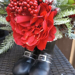 Santa Boots Christmas Floral Arrangement, Holiday Entryway Centerpiece ...