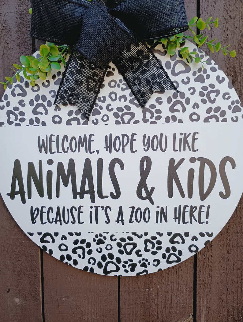 Welcome to the Zoo Wood Front Door Hanger Wreath, Welcome Door Sign ...