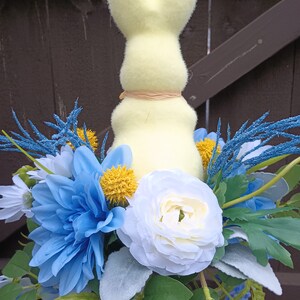 Flocked Spring Easter Bunny Tall Candlestick Mantle Arrangement, Blue ...