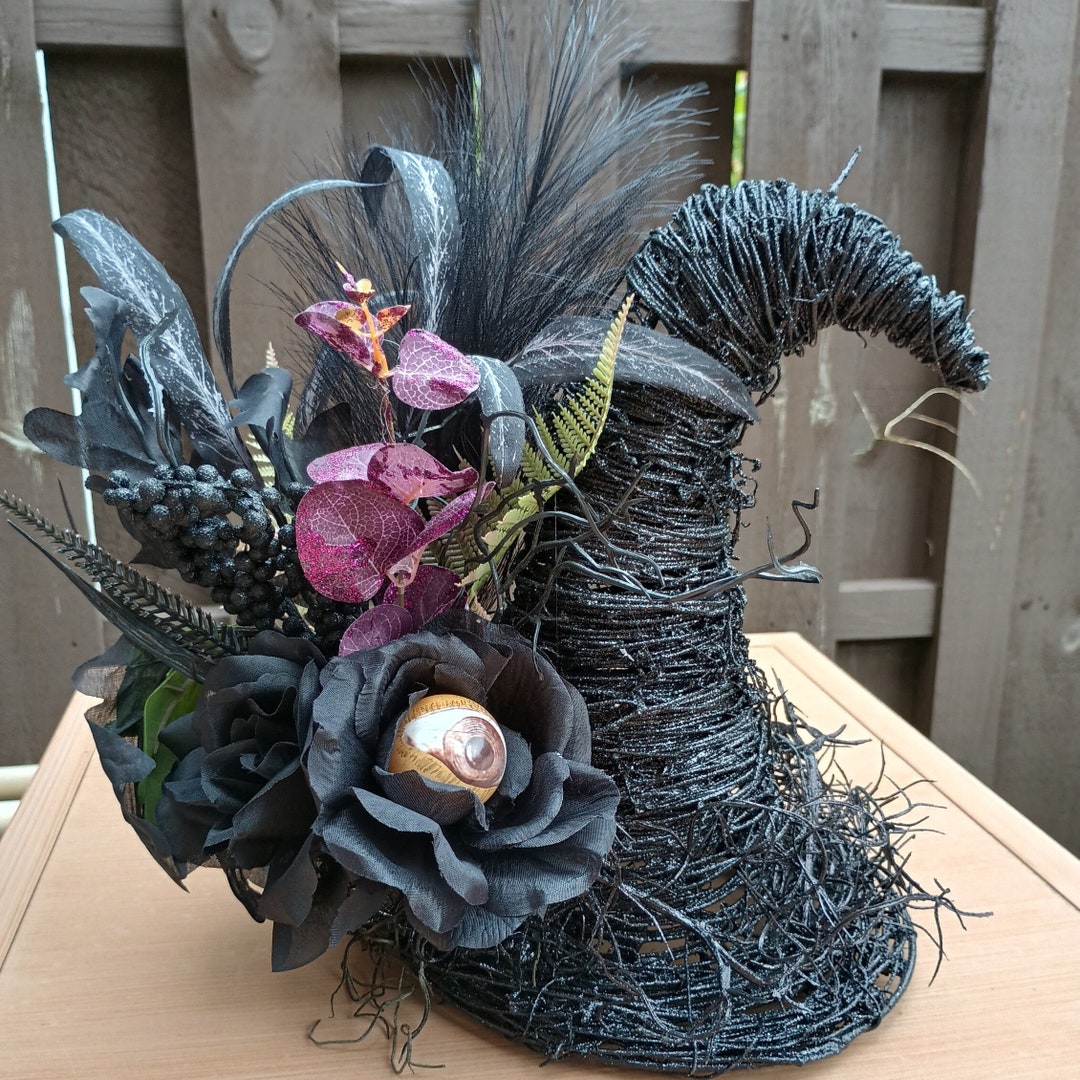 Black Grapevine Witches Hat Decor for Entryway, Witch Hat Centerpiece ...
