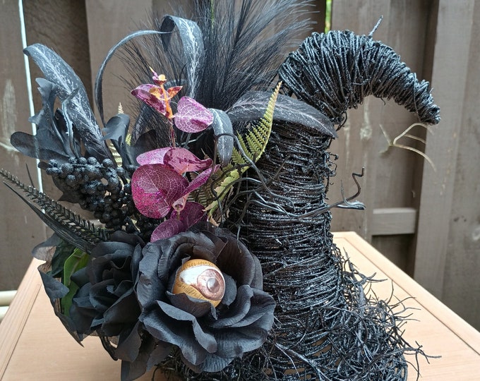 Black Grapevine Witches Hat Decor for Entryway, Witch Hat Centerpiece, Halloween Tabletop ...