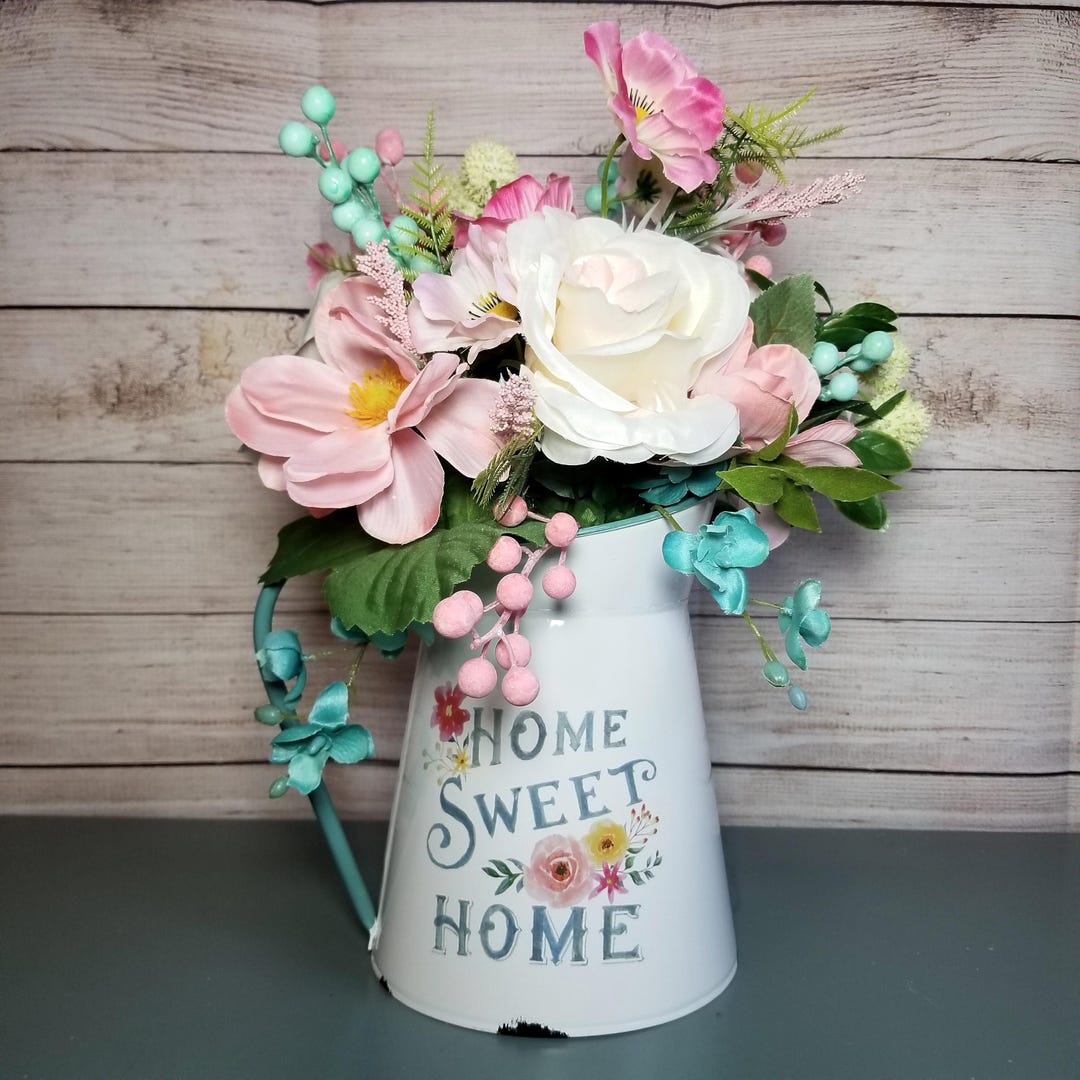 Farmhouse Water Pitcher Mothers Day Floral Arrangement, Spring and ...
