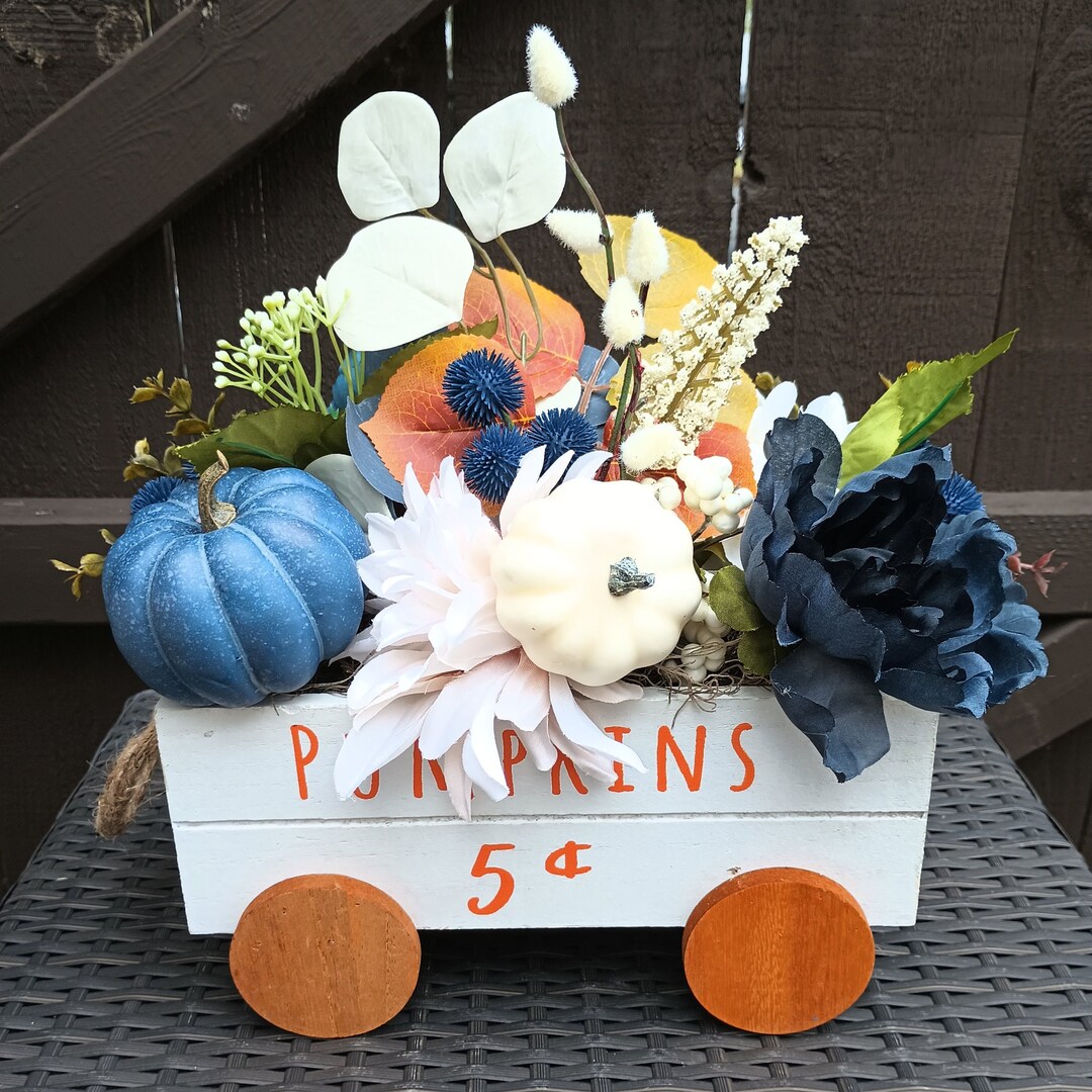 Rustic Fall Wooden Wagon Pumpkin Arrangement for Entryway, Thanksgiving ...