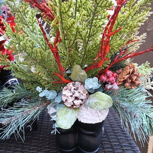 Santa Boots Christmas Floral Arrangement, Holiday Entryway Centerpiece ...