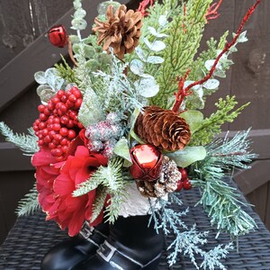 Santa Boots Christmas Floral Arrangement, Holiday Entryway Centerpiece ...
