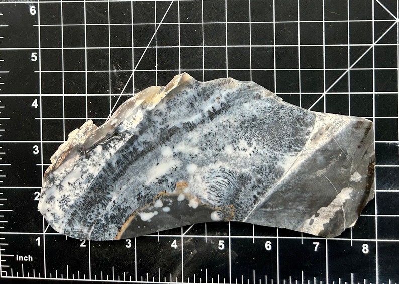 Dendritic Agate Stone Lapidary Slab, Cabochon Slab, Black Feather Agate ...