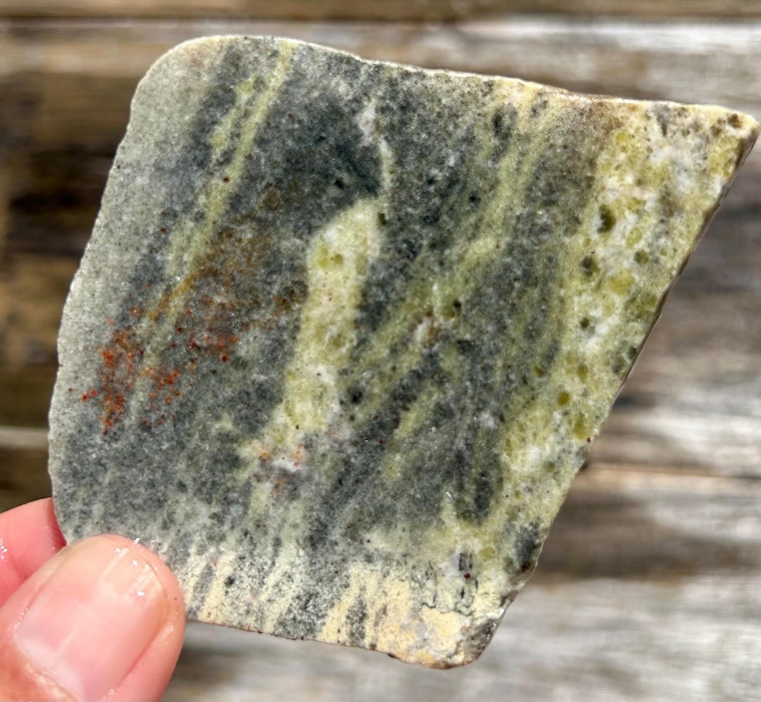 Serpentine Stone Slab With Gemmy Green Inclusions: Lapidary Material ...