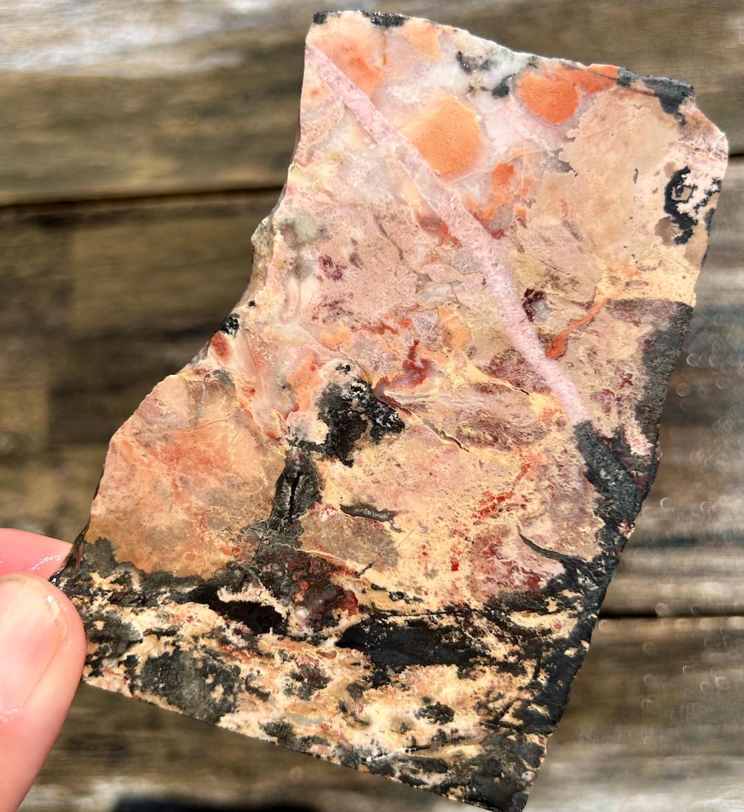 Rhodonite Stone Slab: Rare Peach Tones, Lapidary Material (104g, 6mm ...