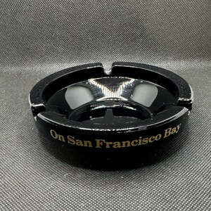 Rare Round 4 1/2" Black Glass Ashtray Branded With Sinbads Pier 2 on SF ...
