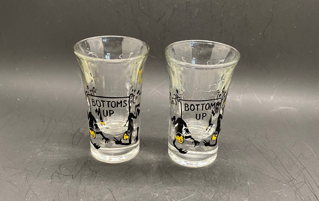 Vintage Clear Glass "bottoms Up" With Monkeys Images Shot Glasses - Etsy