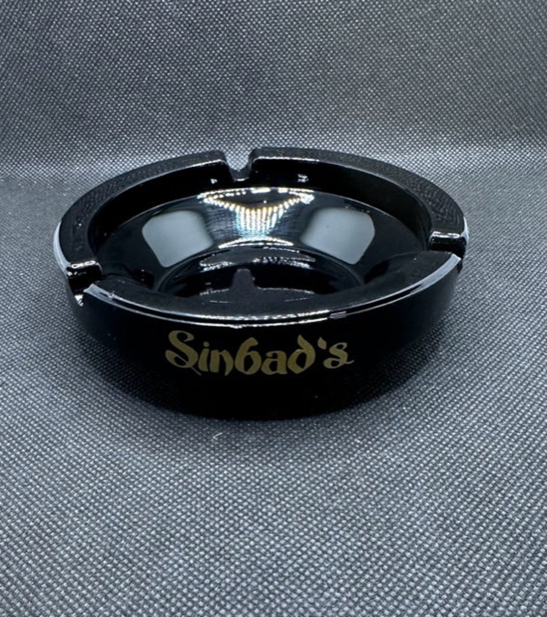 Rare Round 4 1/2" Black Glass Ashtray Branded With Sinbads Pier 2 on SF ...