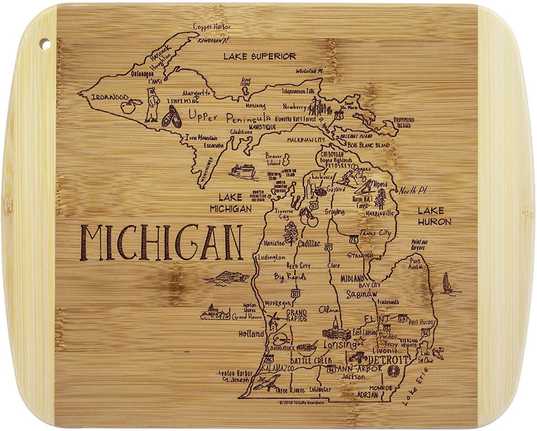 A Slice of Life Michigan Bamboo Serving and Cutting Board - Laser ...