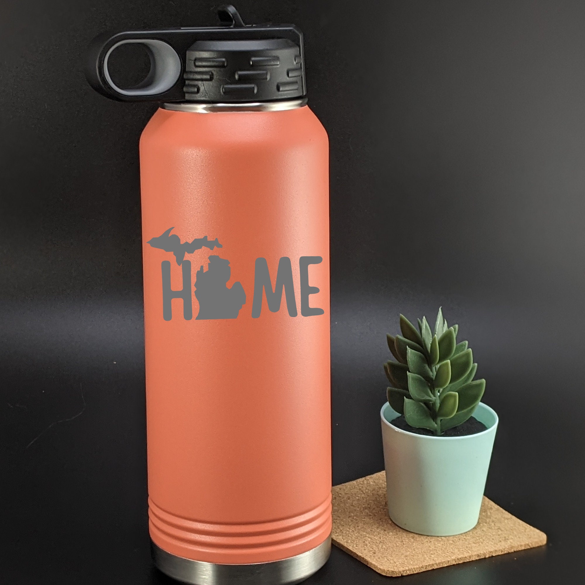 Michigan "home" 32oz Insulated Water Bottle W/ Lid and Straw - Etsy