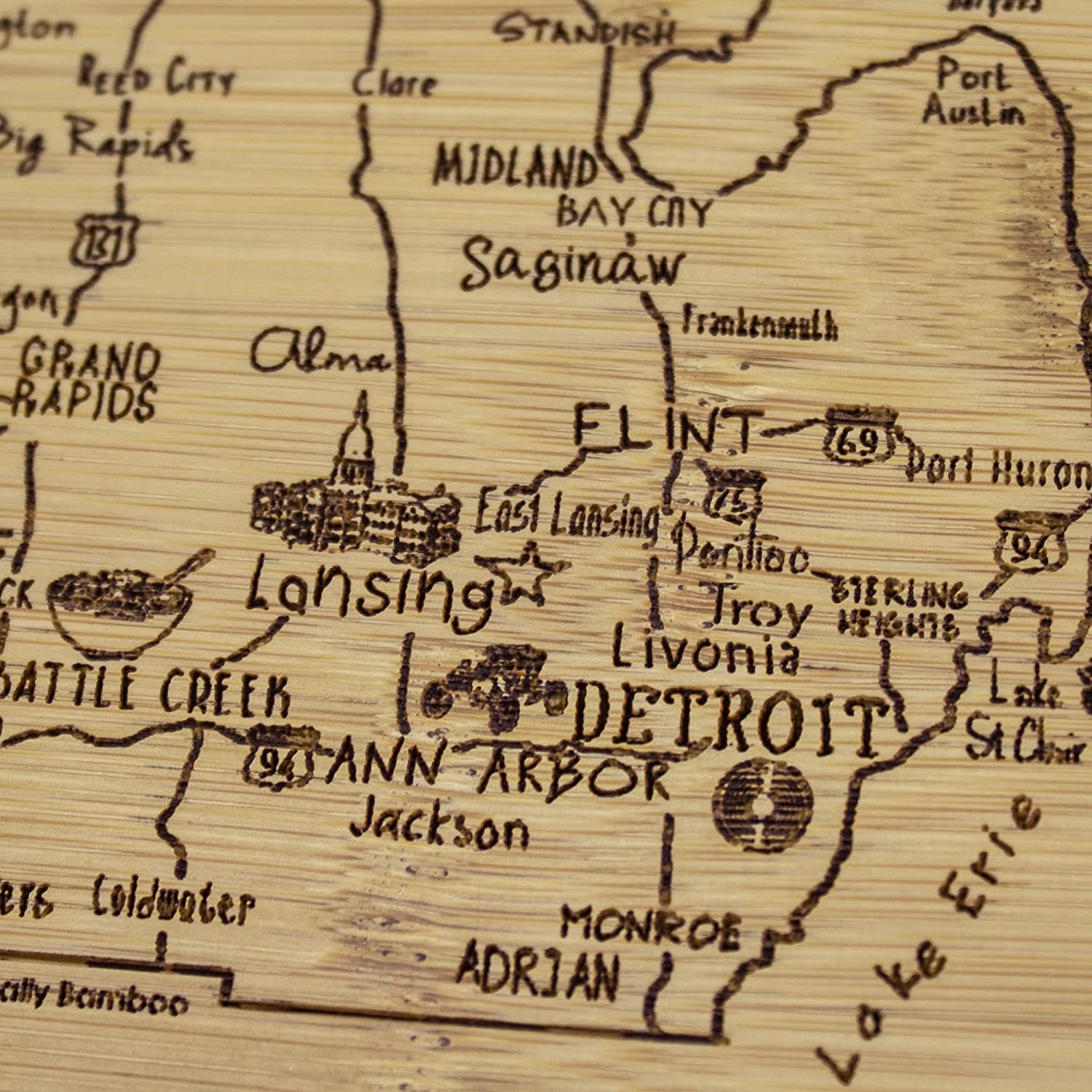 A Slice of Life Michigan Bamboo Serving and Cutting Board - Laser ...