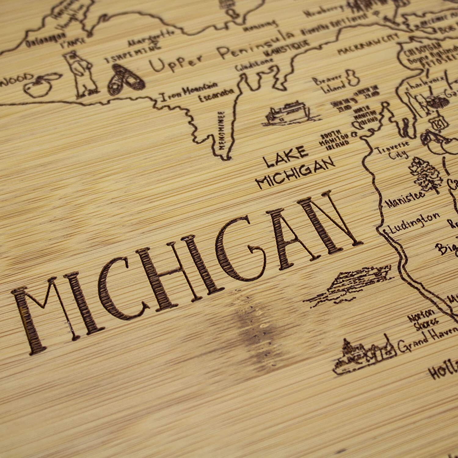 A Slice of Life Michigan Bamboo Serving and Cutting Board - Laser ...