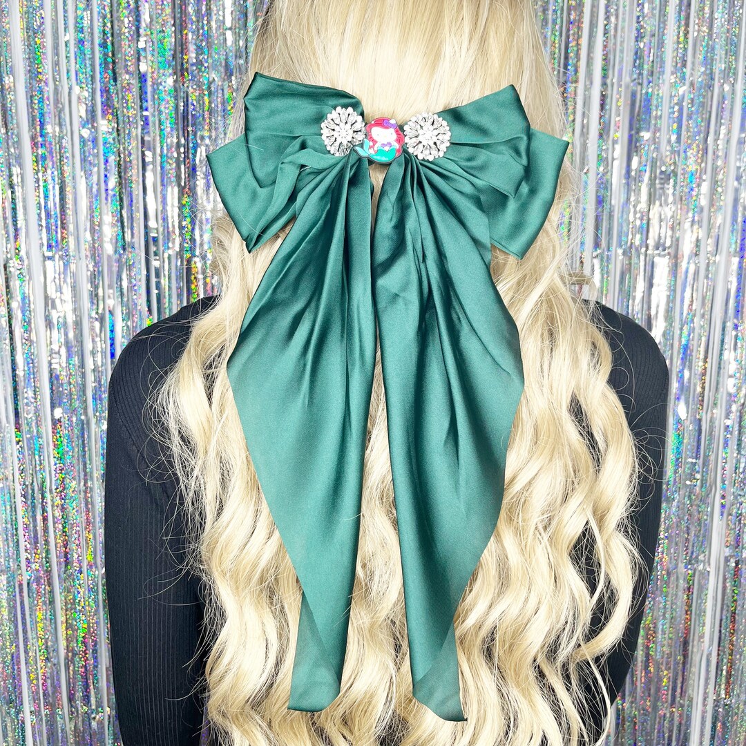Hello Kitty Little Mermaid Disney Large Green Satin Bow, Sanrio, Kawaii ...