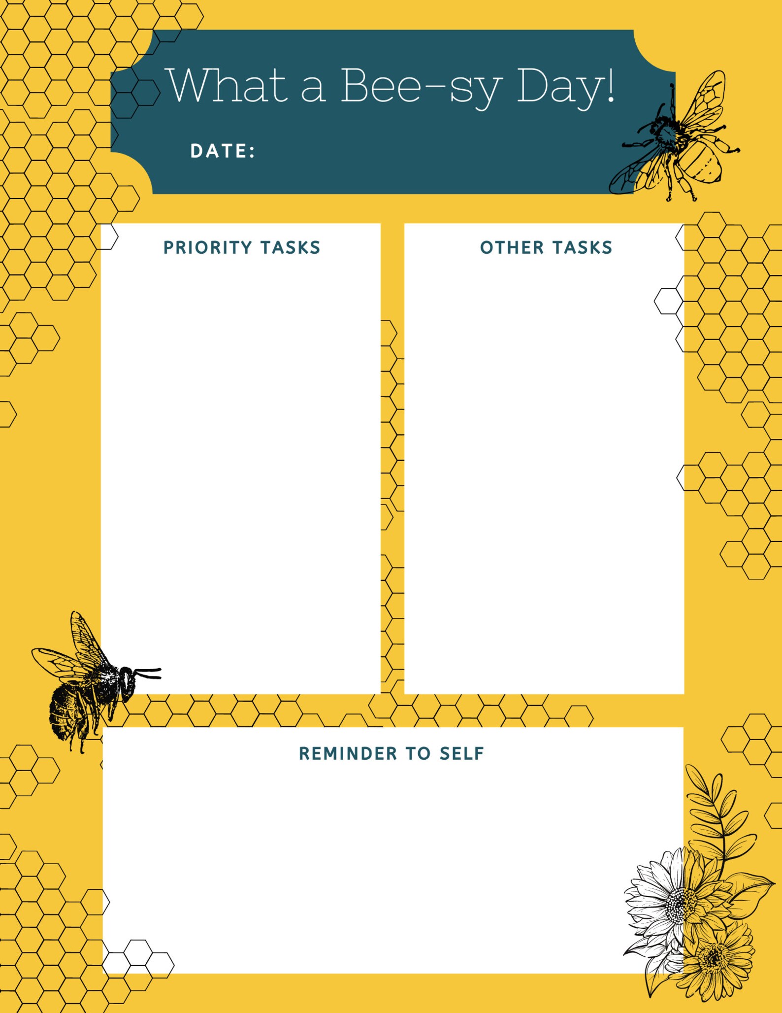 Printable Daily Planner, Colorful Day Organizer, Bee Planner, Printable ...